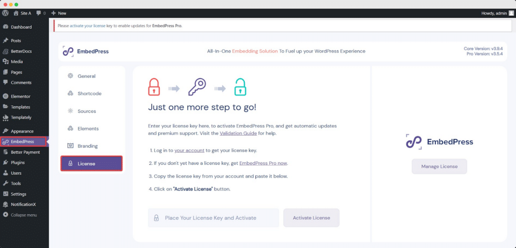 How To Verify & Authenticate Your EmbedPress PRO License Key? - EmbedPress