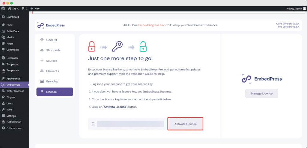 How To Verify & Authenticate Your EmbedPress PRO License Key? - EmbedPress