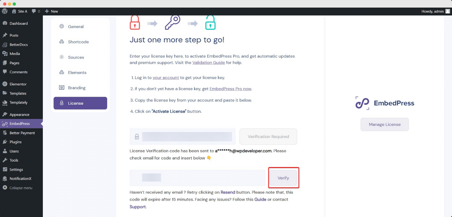 How To Verify & Authenticate Your EmbedPress PRO License Key? - EmbedPress